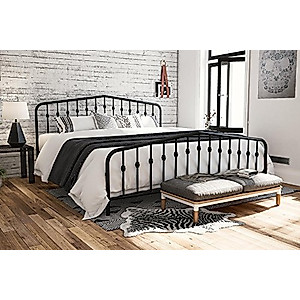 Novogratz Bushwick Metal Bed, Modern Design, King Size - Black
