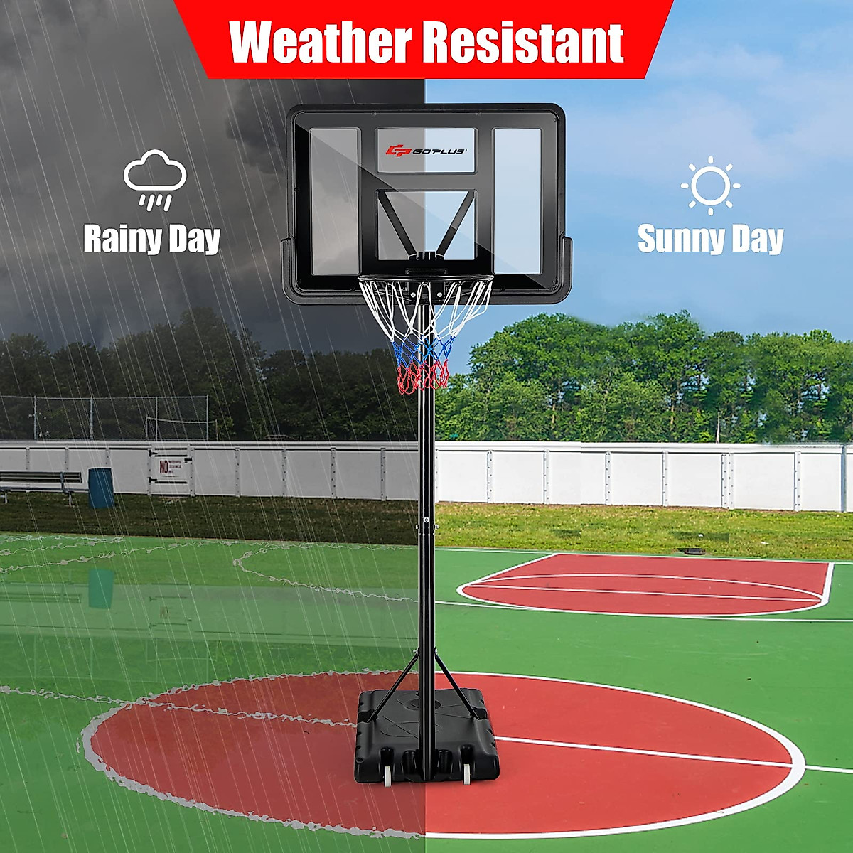 Goplus Portable Basketball Hoop, 10FT Height Adjustable Basketball Goal w/44‘’ Shatterproof Backboard, Outdoor Basketball Stand for Adults Teens Backyard Driveway (4.25-10FT, 12-Level, Upgrade Steel)