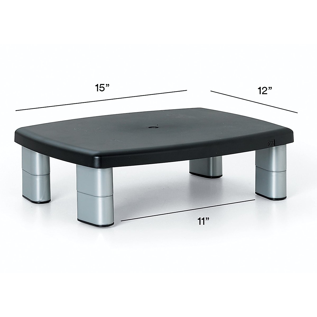 3M Adjustable Monitor Stand Riser, Three Leg Segments Simply Adjust Height, Sturdy Platform Holds Up to 80 lbs for Monitors, Laptops, and Printers, Space for Storage Underneath, Silver/Black (MS80B)