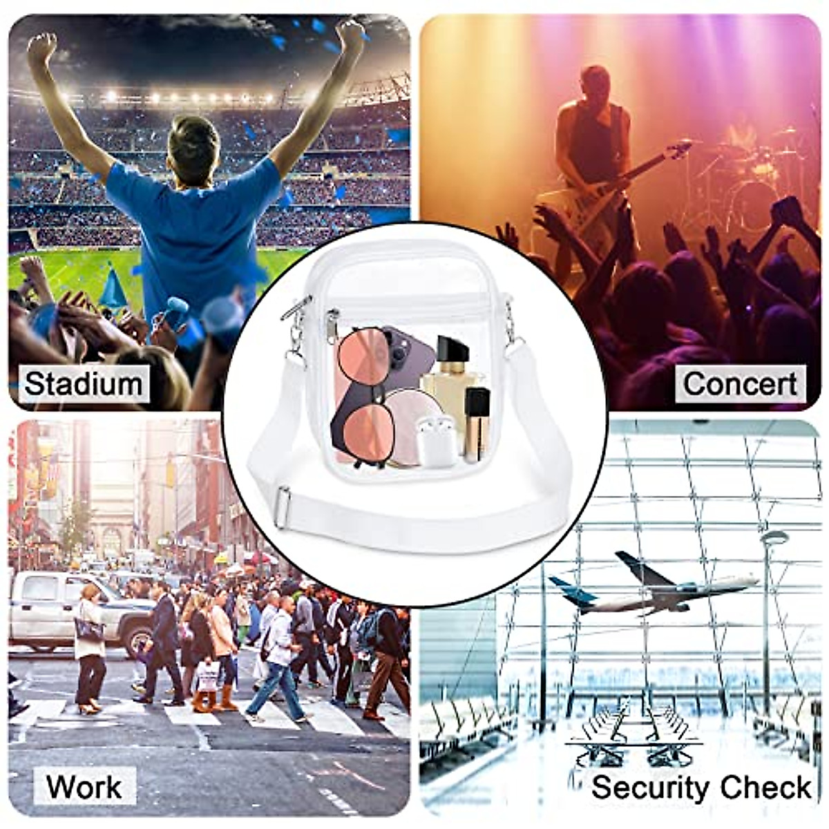 KETIEE Clear Bag Stadium Approved, Clear Crossbody Bag with Adjustable Strap Clear Purse for Women Clear Stadium Bag for Concerts Sports Festivals(White)