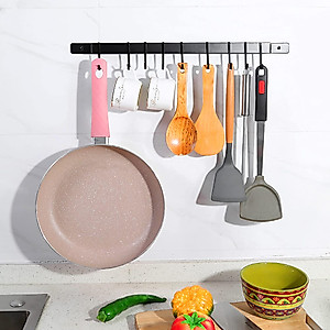 SmartHom Kitchen Rail Utensil Rack with 7 Hooks, Black Hanging Utensils Holder for Pots and Pans, Kitchen Utensils Hanger 15.7 * 2.5 INCH