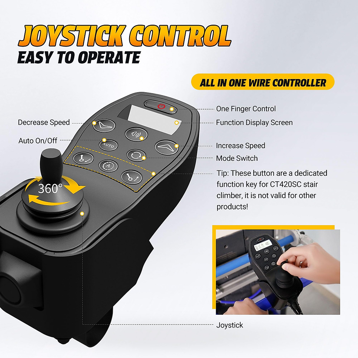 XSTO CT420C Powered Heavy Duty Track Stair Climbing Hand Truck, 926 lbs Load Capacity, Electric Semi-Automatic Stair Climber Cart for Material Handling