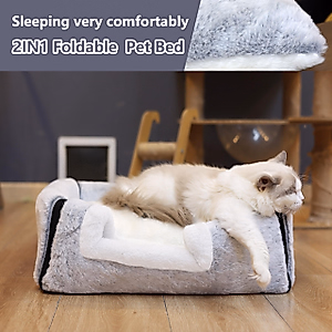 OMLIVLIES cat Bed cave-cat beds for Indoor Cats,Soft and Comfortable Cute cat Bed，cat House,with Removable Washable Cushioned Pillow,Enclosed cat Bed,Kitty cat hut、Hideaway,Small Dog Tent Grey