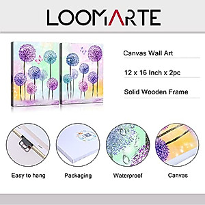 Purple Verbena Art Colorful Flowers Wall Art Butterfly Picture Purple Blue Pink Dandelion Abstract Painting Canvas Print Modern Artwork for Home Living Room Bathroom Bedroom Framed 12"x16"