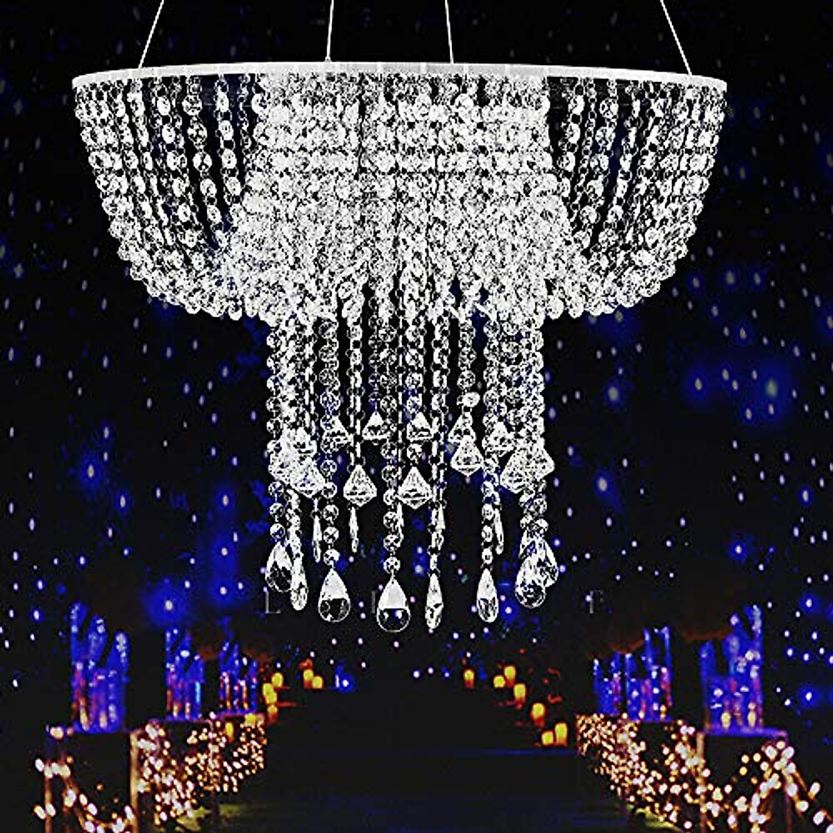 Romantic Wedding Crystal Chandelier Style Drape Suspended Cake Swing Hanging Crystal Cake Rack Cake Swing Stand for Tea Party Wedding Birthday (Crystal, Diameter 60cm/23.6in)