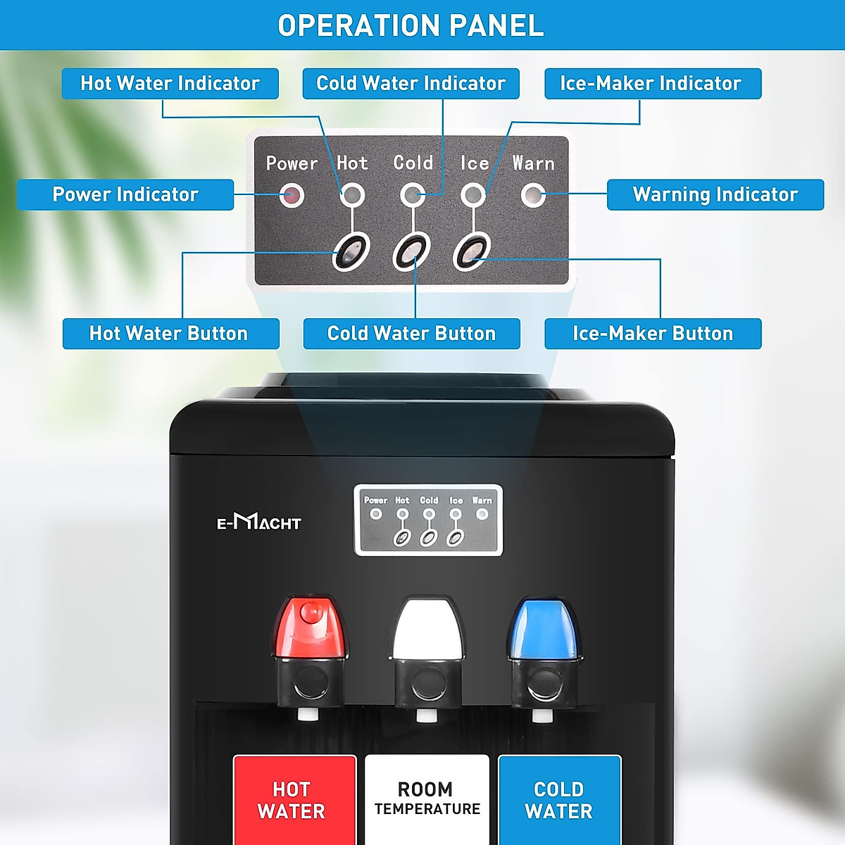 Clarfey Water Dispenser with Ice Maker, 3 in 1 Water Dispense with Built-in Ice Maker, Water Cooler Dispenser for 3-5 Gallon Bottle with a Scoop, Ice-Making Chamber, Child Safety Lock, Black