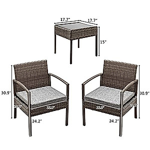 JYDQM in Stock 3 Piece Patio Furniture Set Wicker Rattan Outdoor Patio Conversation Set 2 Cushioned Chairs & End Table