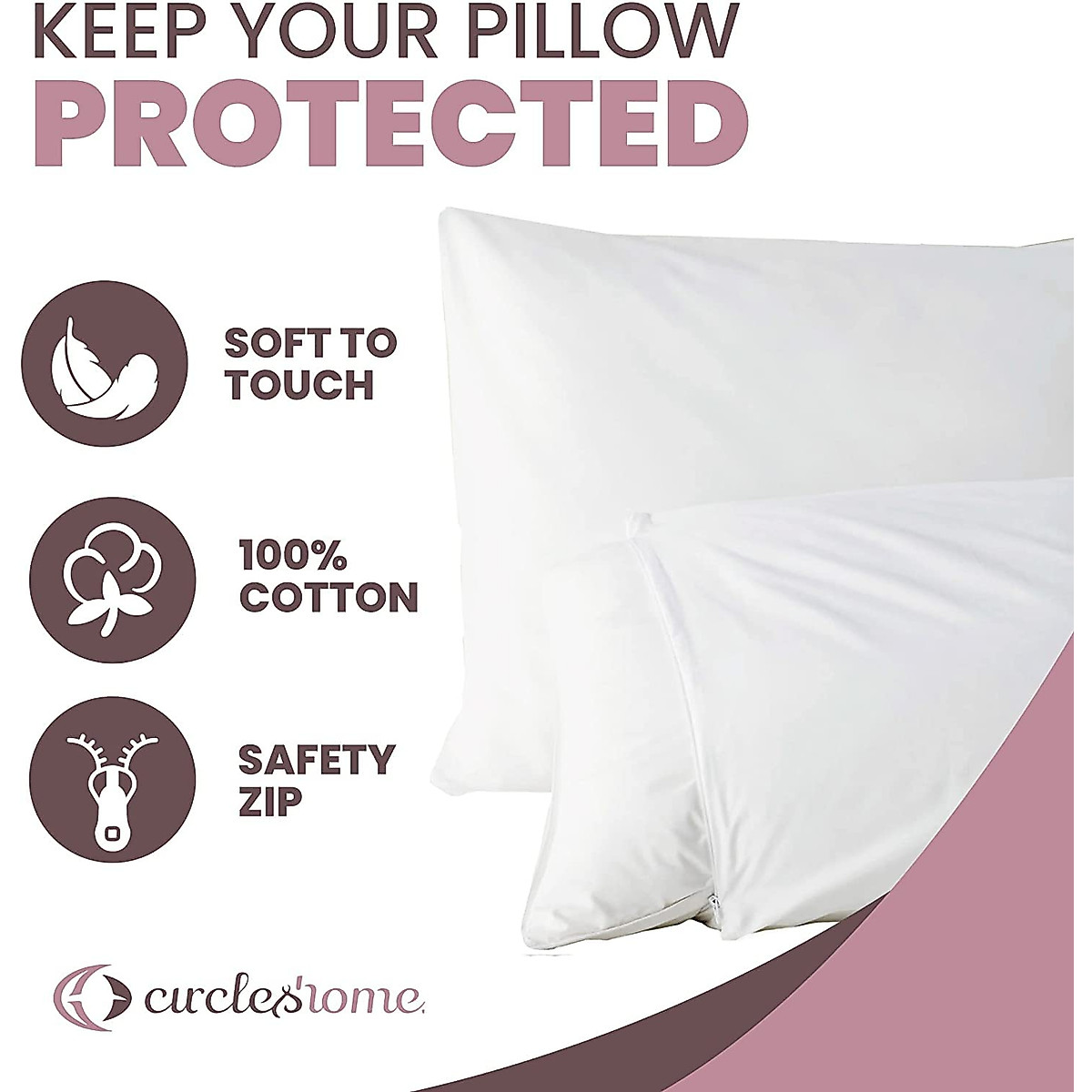 CirclesHome Body Pillow Protectors (20 X 55) - 100% Zippered Cotton Body Pillow Covers - Extra Long Zippered Pillowcase - Protects Pillows from Dirt, Dust and Debris (Body- Set of 2 - 20x55)