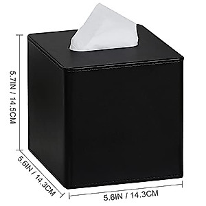 GOLRANLYE Tissue Box Cover Square 2 Pack PU Leather Facial Tissue Box Holder for Dresser Bathroom Decor (Black)