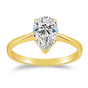 Size - 7 - Solid 14k Yellow Gold Pear Cut One Single Stone Solitaire Wedding Engagement Ring CZ Cubic Zirconia 1.50ct.