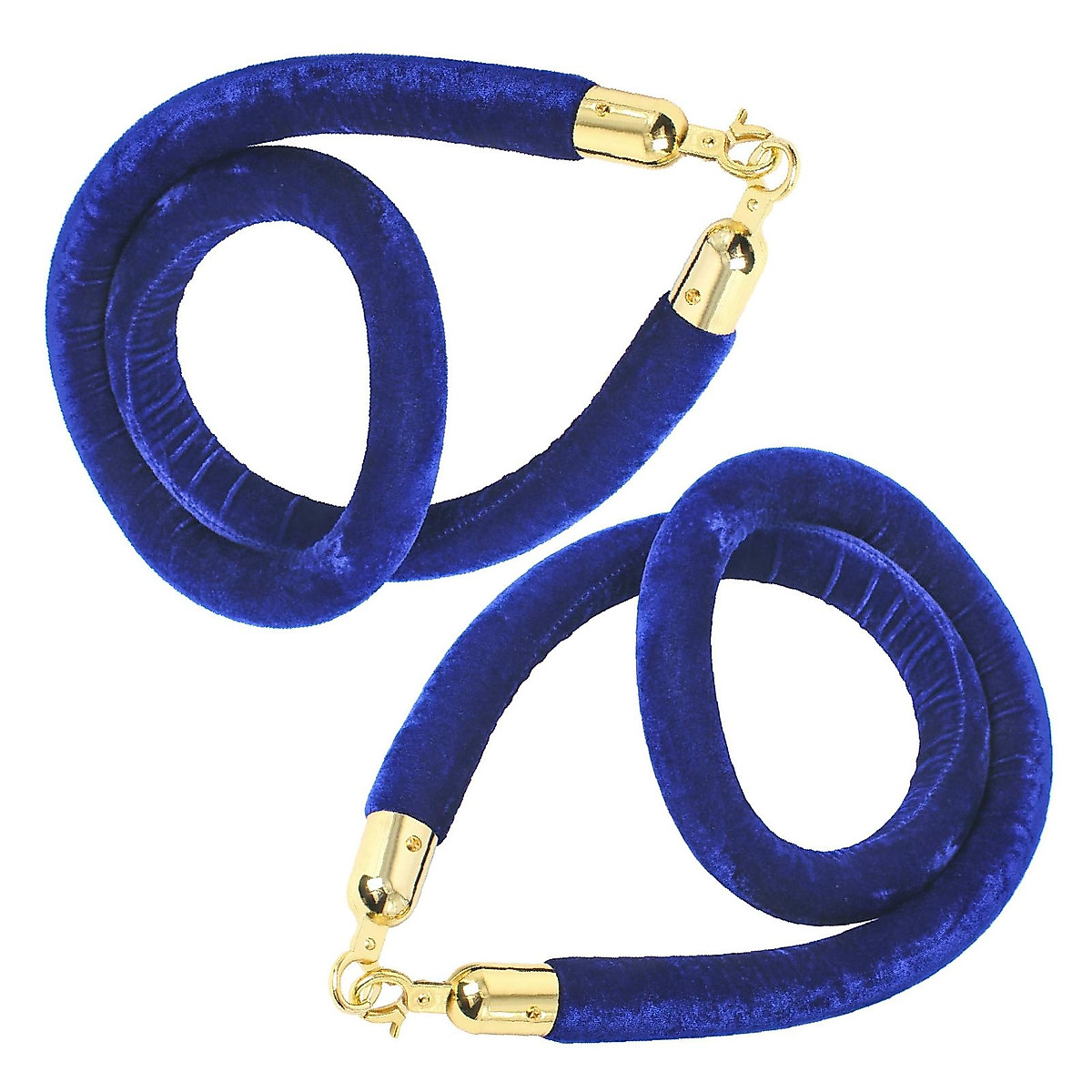 NovelBee 2 Pack of 5 Feet Velvet Rope with Gold Plated Hooks,Crowd Control Stanchion Post Queue Line Barrier (Blue)