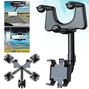 Rearview Mirror Phone Holder for Car,2023 Rotatable and Retractable Car Phone Holder Mount Universal Multifunctional 360° Rear View Mirror Phone Holder Pro Clip Car Mirror Phone Mount for Mobile Phone