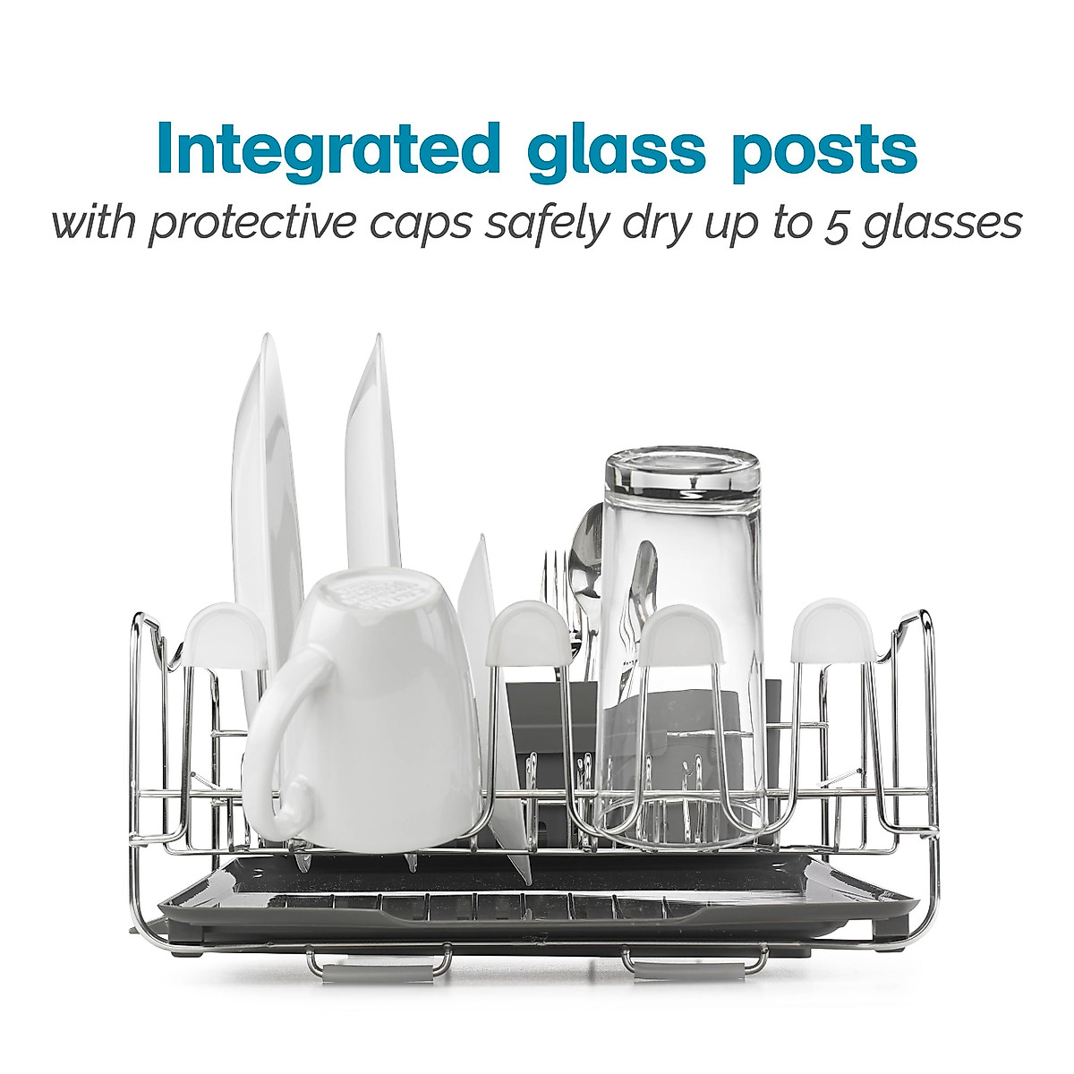 Polder KTH-615 Dish Rack & Tray 4 PC Combo– Advantage System Includes Rack, Drain Tray, Removable Drying Tray & Cutlery Holder – Stainless Steel & Plastic