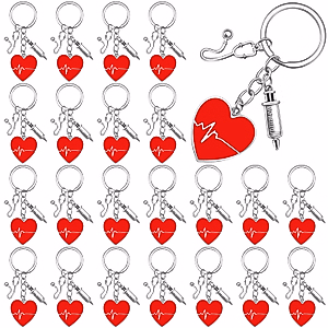 Yinkin 24 Pcs Nurse Keychain Nurse Party Favors Nurse Week Gifts Nurses Appreciation Gifts for Women(Red Heart)