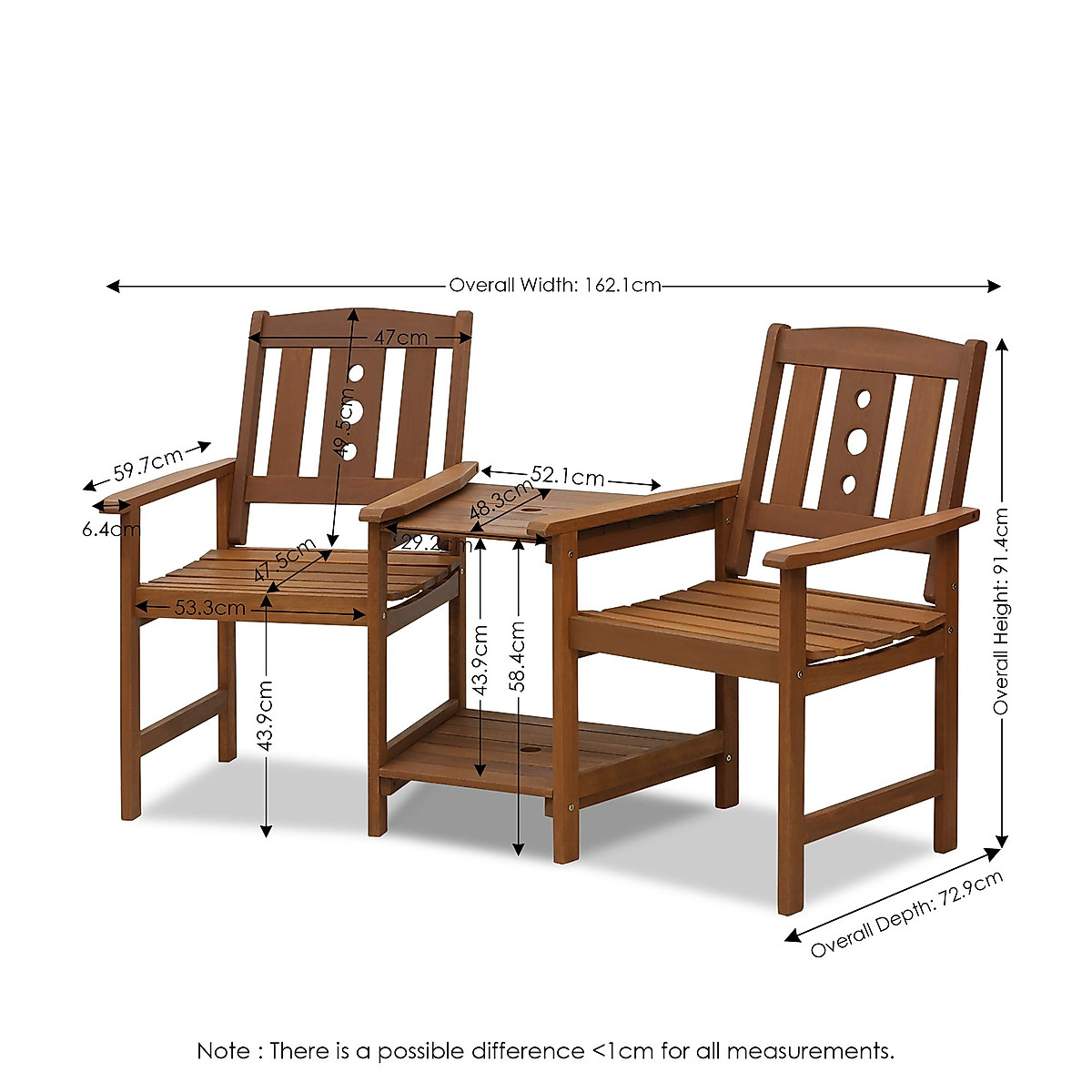 Furinno FG17488 Tioman Outdoor Hardwood Patio Furniture Jack and Jill Chair Set in Teak Oil, Natural