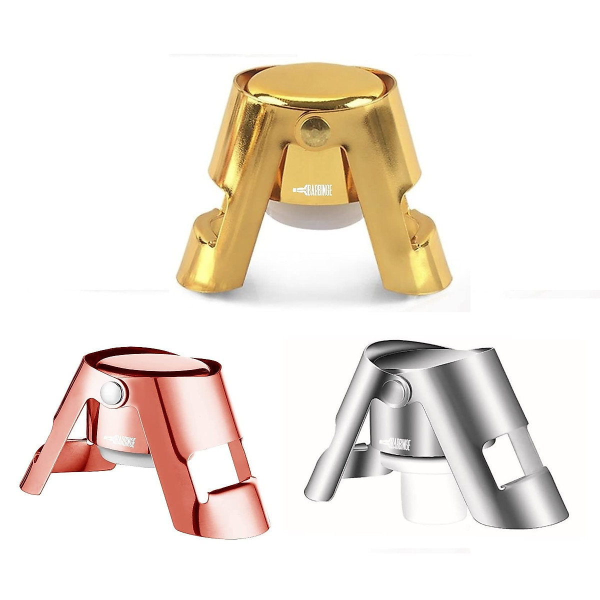 3-PACK BarBinge Champagne Cork Stopper Cap Portable Sparkling Wine Bottle Prosecco Cava Stainless Steel Sealer Plug Clamps Bar Kitchen Gadget