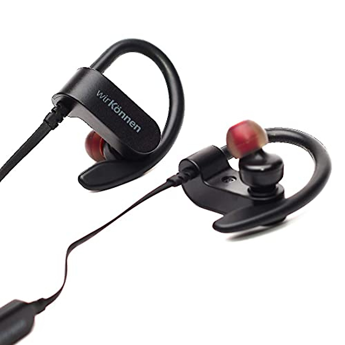Wir Konnen Ear-Hook Bluetooth Headphones, Wireless, IPX7, Waterproof, with Mic, Stereo, HD, Sweatproof, Gym, Running and Sport, Workout, 9-Hour Battery, Noise Canceling