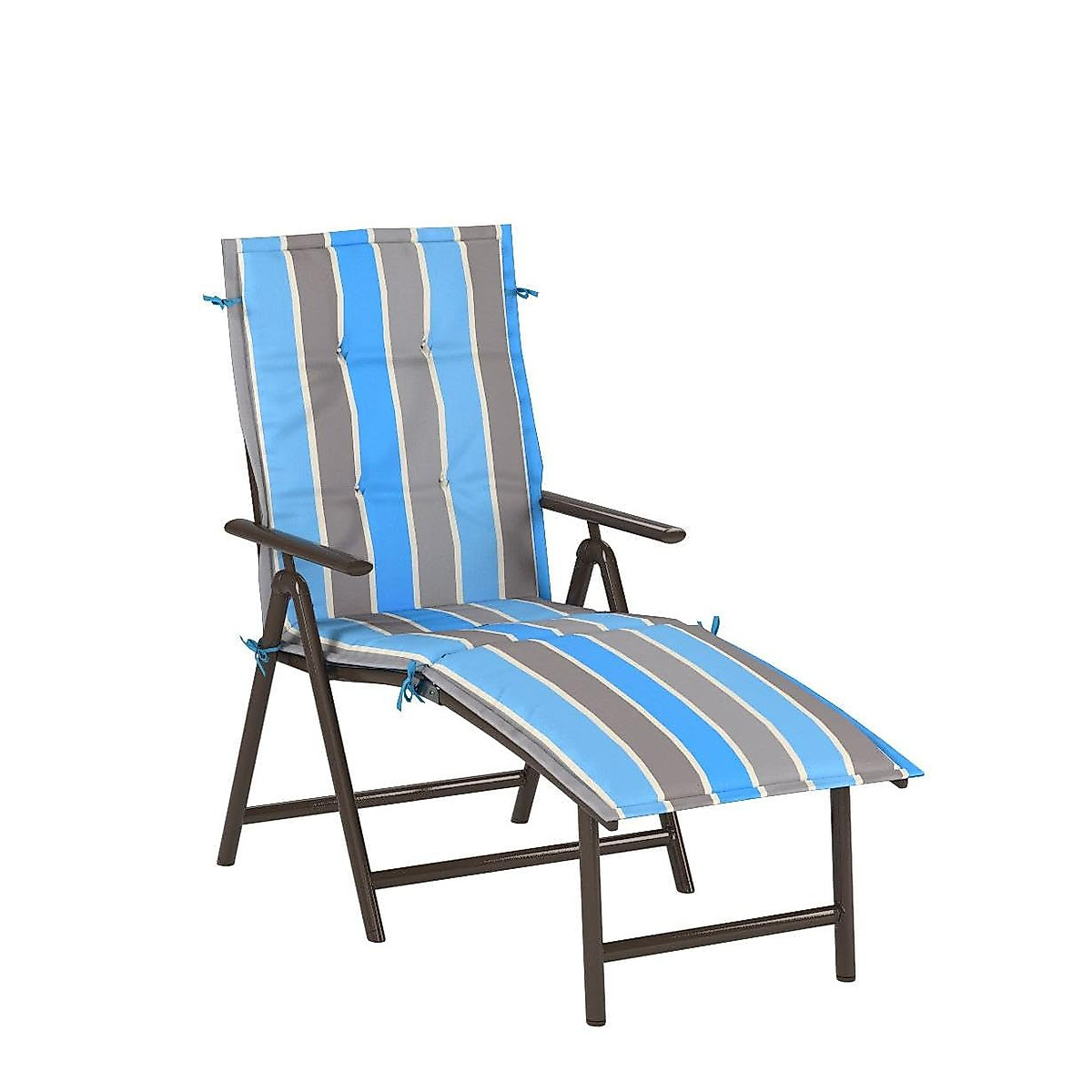Kozyard Cozy Aluminum Reclining Lounge Chair for Beach, Yard, Pool, Deck, Patio - Outdoor Chaise Lounge with Drink Holder Weather Free Adjustable Assemble-Free Blue Strip Cushion