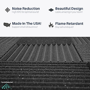 Soundproofing Acoustic Studio Foam - Wedge Style Panels - 12"x12"x1" Tiles - 6 Pack - DIY Acoustic Treatment for Recording Studio, Podcasting, Voice Over Vocal Booths, and More