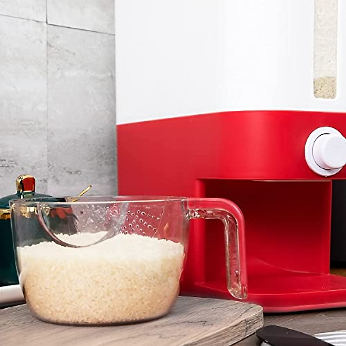 Rubtlamp 20 Lbs Rice Dispenser, Large Dry Food Container With Lid, Rice Storage Container With Measuring Cylinder, Cereal Dispenser Moisture Proof Household Food Dispenser Bucket, For Christmas