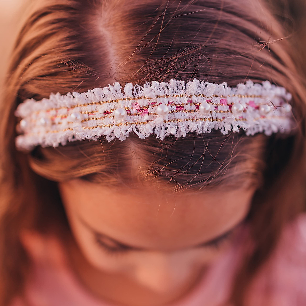 FROG SAC 2 Beaded Headbands for Girls, Pink Pearl Bead Hair Bands for Kids, Cute Fashion Girl Headband Hair Accessories, Confetti Hairbands for Children, Easter Basket Fillers Stocking Stuffers