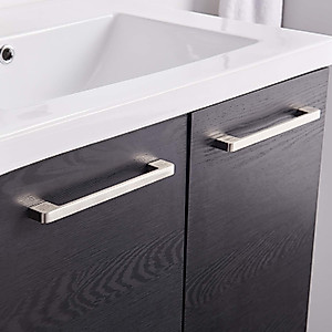 LOCLGPM Modern 24” Black Wood Grain Wall-Mounted Floating Small Bathroom Vanity, Simple Design 2-Door Bathroom Sink Cabinet Vanities Combo Set with White Ceramic Countertop Vessel Sink