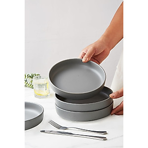 famiware 8.5" Pasta Bowls Set of 4, Dawn Speckled Bowl for Kitchen, Stoneware Dinner Bowl Set for Christmas, Thanksgiving, Microwave Dishwasher Safe, Dark Gray