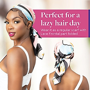 Janet Collection Melt LaFichu Edge Scarf with Baby Hair –Satin Head Wrap for Edge Style – Hand Knotted Scarf with Baby Hair (MONET)