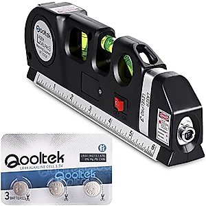 Laser Level, Qooltek Multipurpose Cross Line Laser 8 feet Measure Tape Ruler Adjusted Standard and Metric Rulers for hanging pictures