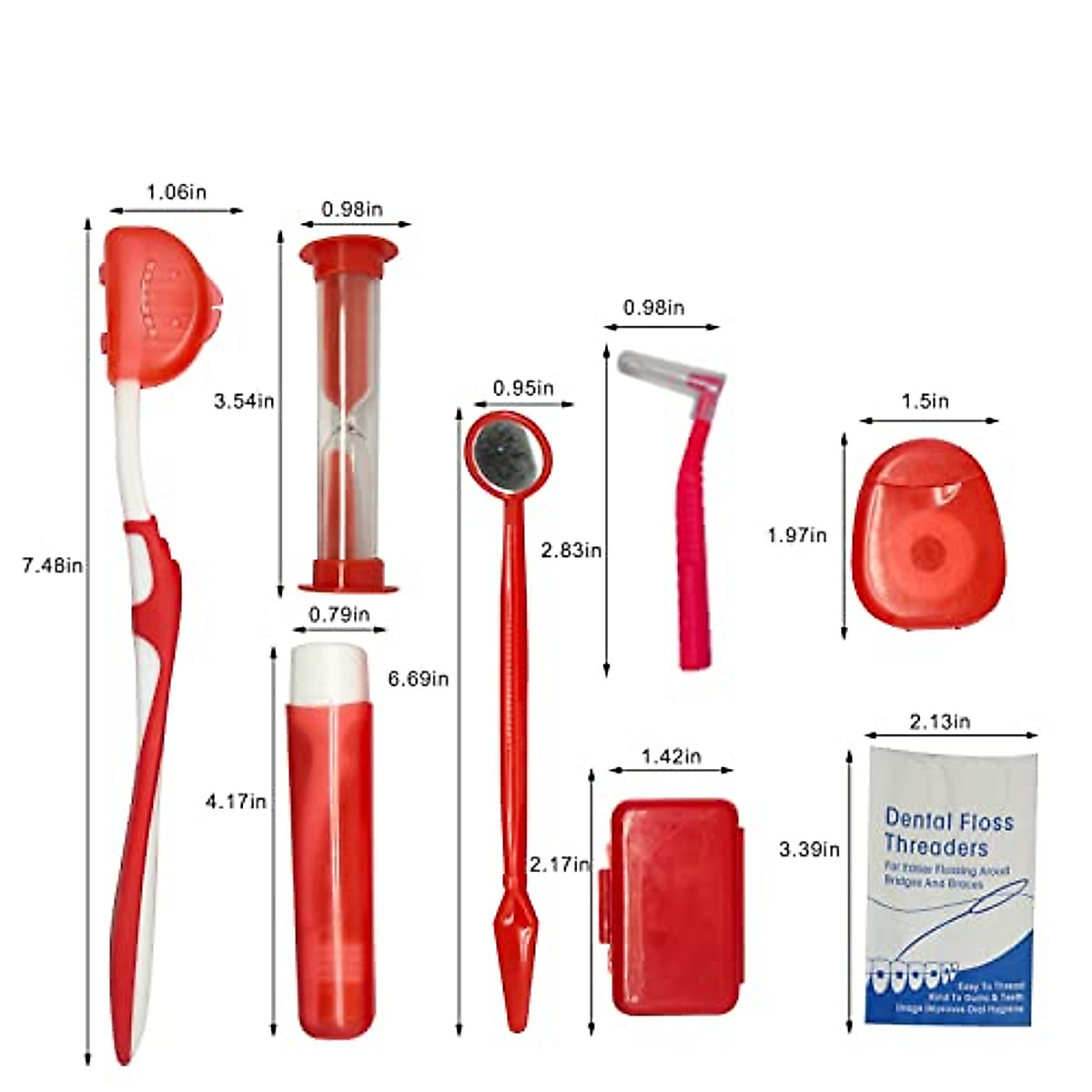 Boxed Portable Orthodontic Care Kit Orthodontic Toothbrush Kit for Braces for Orthodontic Patient Travel Oral Care Kit Dental Travel Kit Interdental Brush Dental Wax Dental Floss (8 Pcs/Pack)-Red
