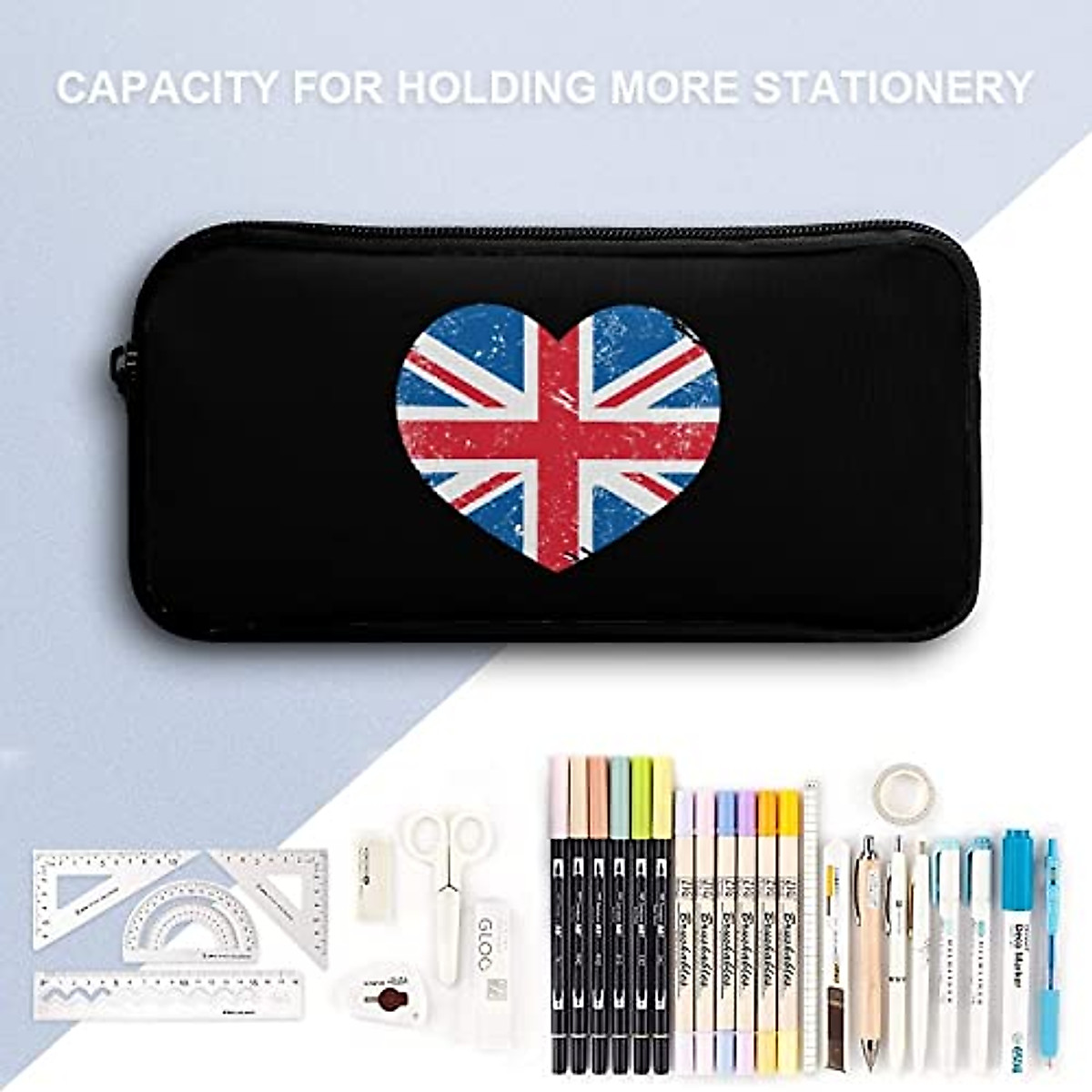UK Great Britain Retro Heart Flag Pencil Case Pencil Pouch Coin Pouch Cosmetic Bag Office Stationery Organizer