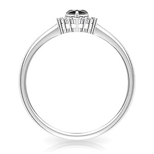 Lab Grown Black Diamond Halo Engagement Ring with Moissanite | 4X8 MM Marquise Shape Black Diamond (Certified, AAAA Quality), 14K White Gold, Size:US 8.00