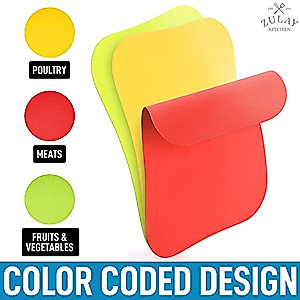 Zulay Kitchen Non-Slip Flexible Cutting Board - Dishwasher Friendly Cutting Mats For Cooking - Thick & Durable Flexible Cutting Mats - Non-Porous Cutting Board Mat Set of 3