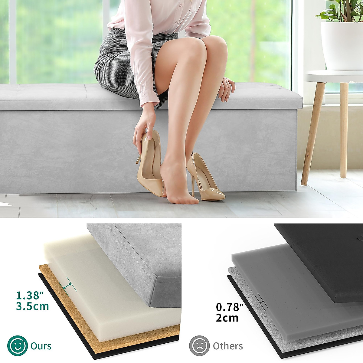 YITAHOME 43 Inches Folding 120L Storage Ottoman Bench, Velvet Footrest with 35mm high Elasticity Sponge seat and Metal Frame for Sturdiness- Holds Upto 680 Lbs (Grey)