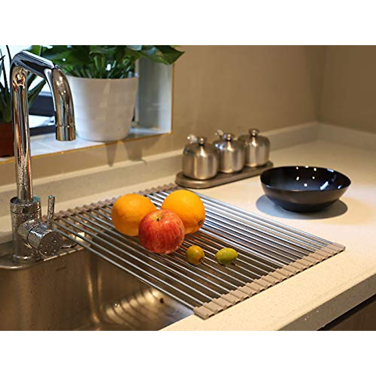 Ahyuan Roll up Dish Drying Rack Over The Sink Dish Drying Rack Roll-up Drying Rack Sink Drying Rack Dish Racks for Kitchen Counter Camper Accessories (Warm Gray, 13.8''Wx17.7''L)