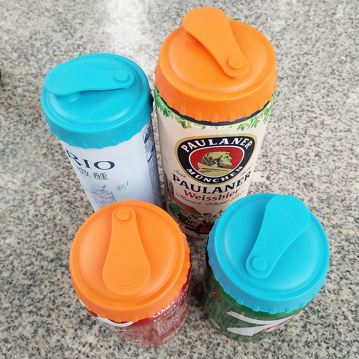 2 Pack Reusable Silicone Can Protector Lid or Covers with Resealable Nozzle for Standard Soda/Beverage/Beer Cans - Prevents Spills - Retains Fizz - BPA-Free (Orange & Blue)