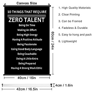 Motivational Poster Wall Scroll 10 Things That Require Zero Talent Quotes Hanging Artwork Painting Inspirational Art Canvas Print for Home Living Room Bedroom Office Classroom Decor 16" X 24"