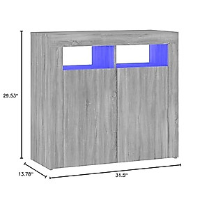 GaRcan TV Cabinet with LED Lights Gloss TV Stand Unit with LED Lights Unit Entertainment Centre Modern TV Unit Desk Bedroom Living Room, Smoked Oak 80 x 35 x 75 cm (Grey Sonoma 80 x 35 x 75 cm)