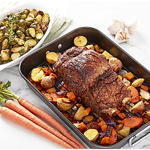 Allrecipes NonStick Roaster with Flat Rack, 10x15-Inch, Black