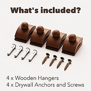 Tapestry Hangers, 4 Small Quilt Hangers for Wall Hangings, Blanket Hanger Clamps, Carpet Rug Display, Wooden Wall Clips for Hanging (Brown)