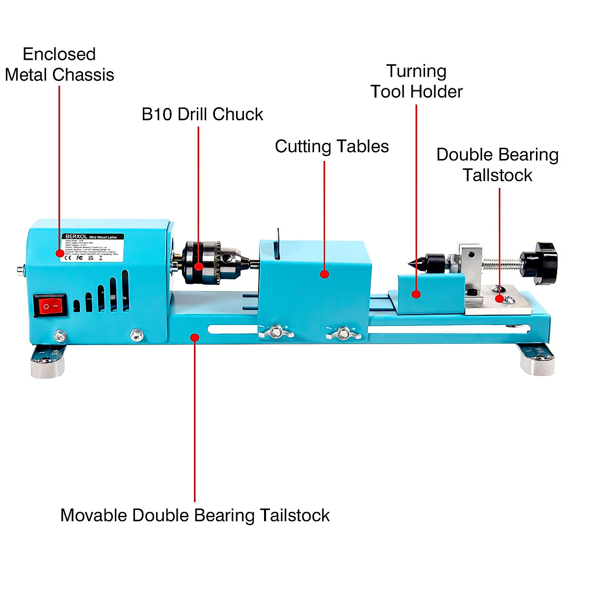 Mini Wood Lathe Machine, 12V- 24VDC,7 Variabla Speeds 4000-9000 RPM, with Wood Lathe Milling Accessories, for Wood Polishing, Grinding, Cutting and Milling DIY... (B)