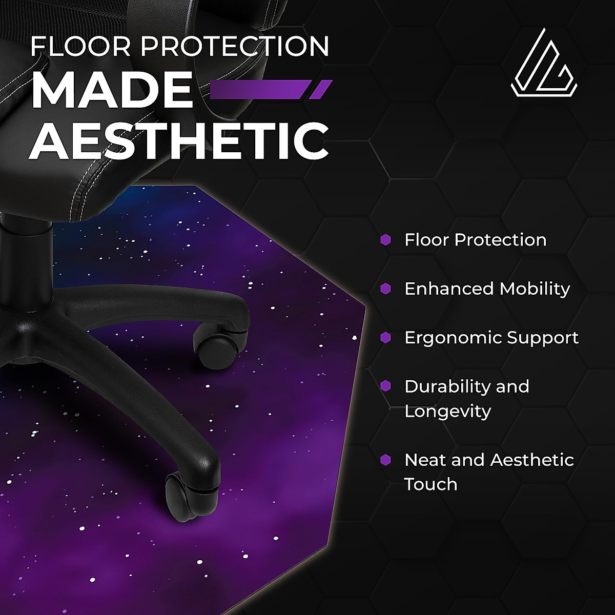 AREIA Computer Chair Mat (47” x 47”), Noise Cancelling Gaming Chair Mat – Anti-Slip Gaming Floor Mat – Scratch Resistant Mat for Office Chair – Octagon Computer Chair Mat for Hardwood Floor