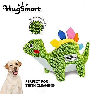 HugSmart Pet - Dinosaur Land | Squeaky Plush Dog Toys for Small Medium Dogs| Textured Sandwich Mesh Cute Teething Toys for Puppies