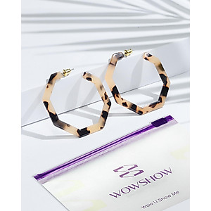 wowshow Acrylic Resin Hoop Earrings for Women Statement Fashion Geometric Octagon Earrings