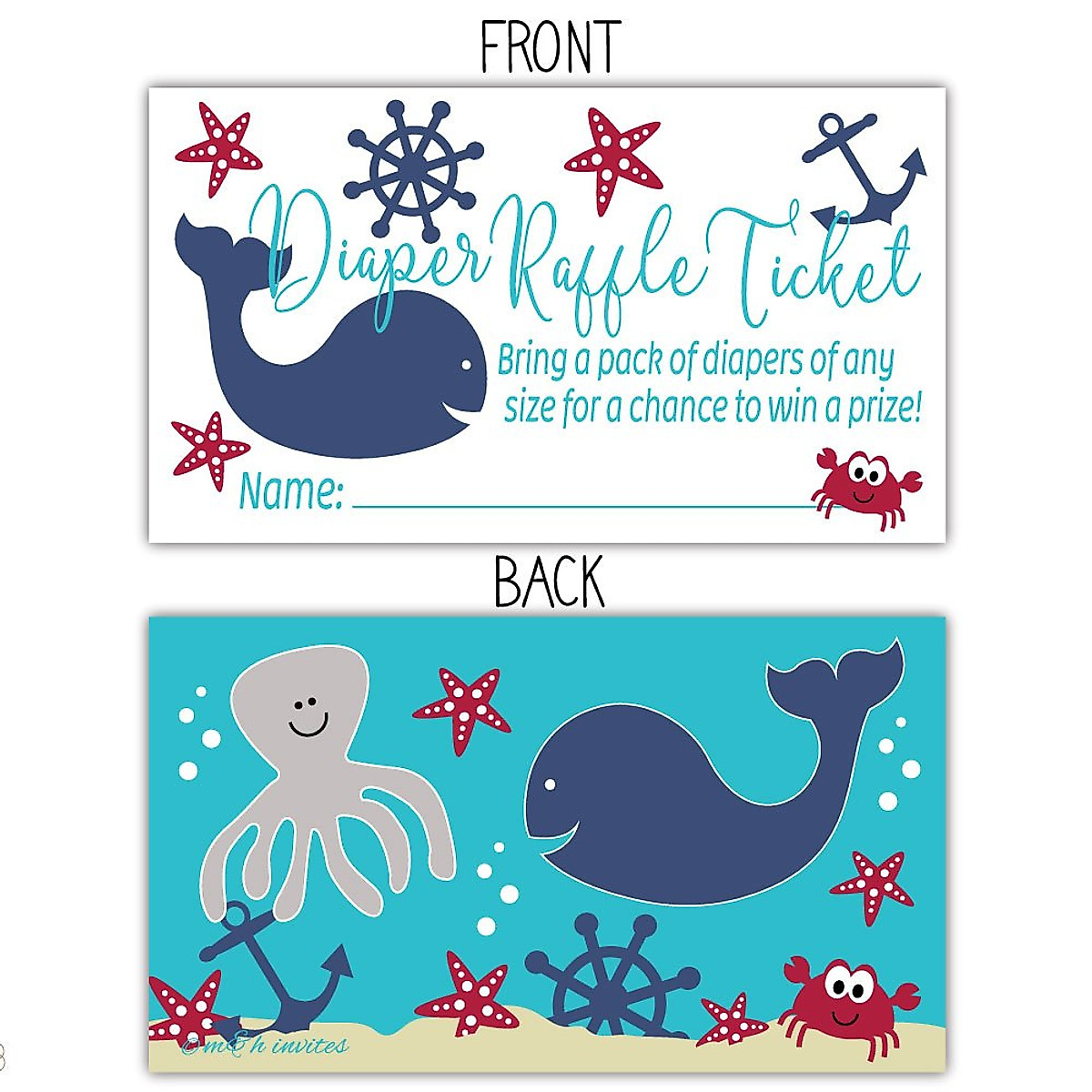Nautical Diaper Raffle Tickets (50 Count) - Under the Sea Baby Shower Game