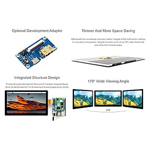 waveshare 7inch IPS Integrated Display Compatible with Raspberry Pi 4B/3B+/3B/2B/B+/A+/Zero/Zero W/WH/Zero 2W Supports Jetson Nano and Windows PC 1024 × 600 Resolution No Touch with Accessories