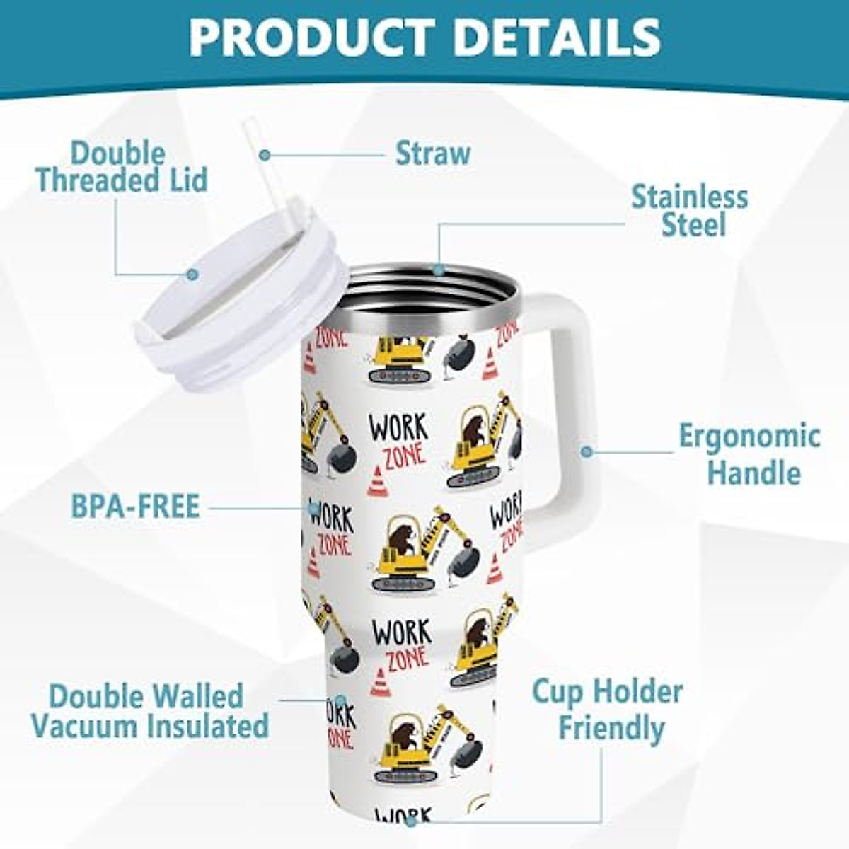 ARGTILDN 30 oz Tumbler Yellow Digger Animal Insulated Travel Mug with Handle and Straw Lid Stainless Steel Vacuum Coffee Cup Tea Beverage Container Water Bottles for Car Sports office
