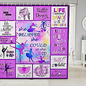 Girls Ballet Shower Curtain, Kids Ballet Dancer Bath Curtain Tie Dye Dancing Ballerina Bathroom Shower Curtains, Patchwork Plaid Dreamy Girly Cloth Fabric Bathroom Decor Set With Hooks, 72" W X 78" L