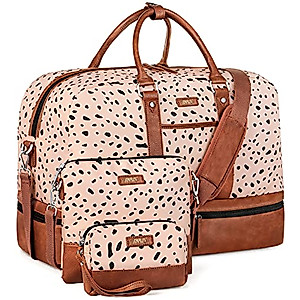 Weekender Bags for Women, Large Overnight Bag Canvas Travel Duffel Bag Carry On Tote with Shoe Compartment 21" for Women & Men 3Pcs Set