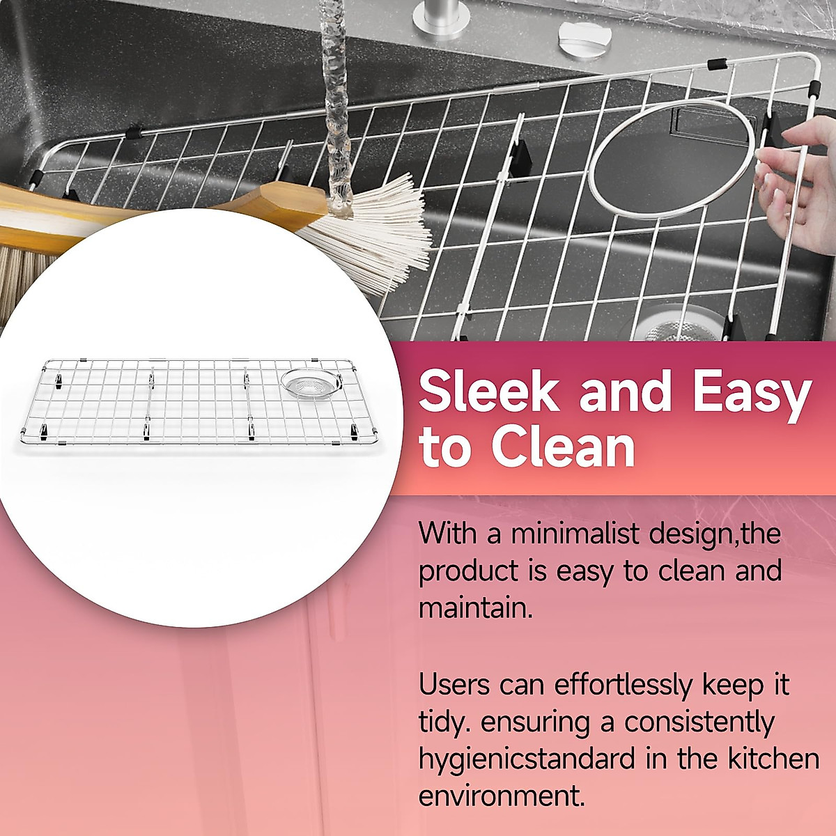 DPZM 28-1/4" x 14-1/4" x 1-1/4" Stainless Steel Sink Rack for Bottom of Sink, Metal Sink Protectors For Kitchen Sink, Sink Grid, Sink Bottom Grid with Side Drain, Kitchen Sink Grid with Sink Strainer